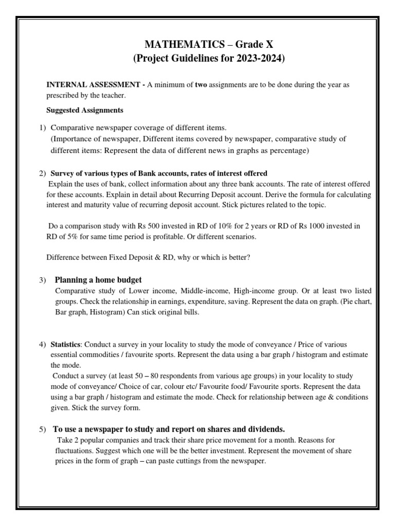Guidelines For Grade X Math Project 2023-2024 | PDF | Area