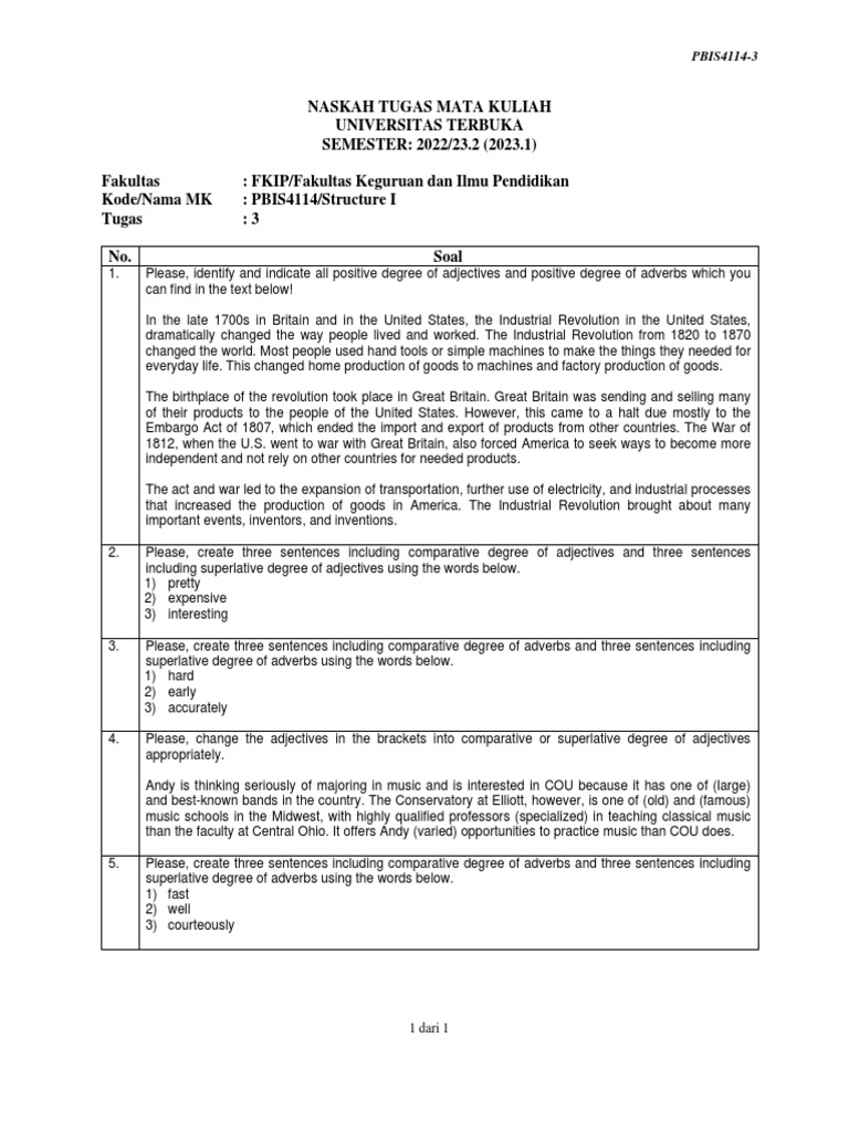 Soal Pbis4114 tmk3 3 | PDF | Adverb | Linguistics