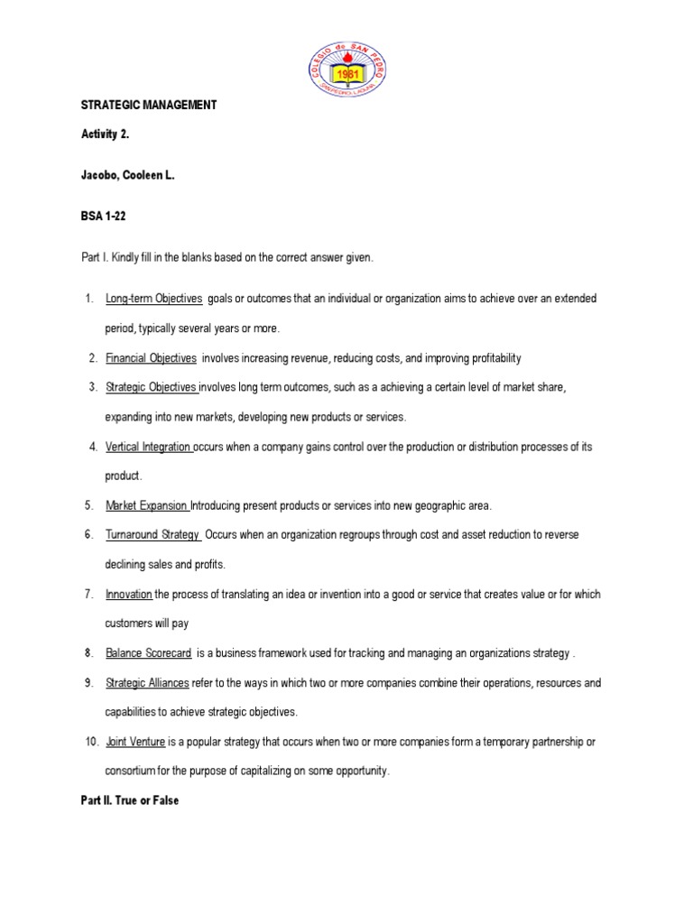 Strategic Management - Activity 2 | PDF | Strategic Management | Performance Indicator