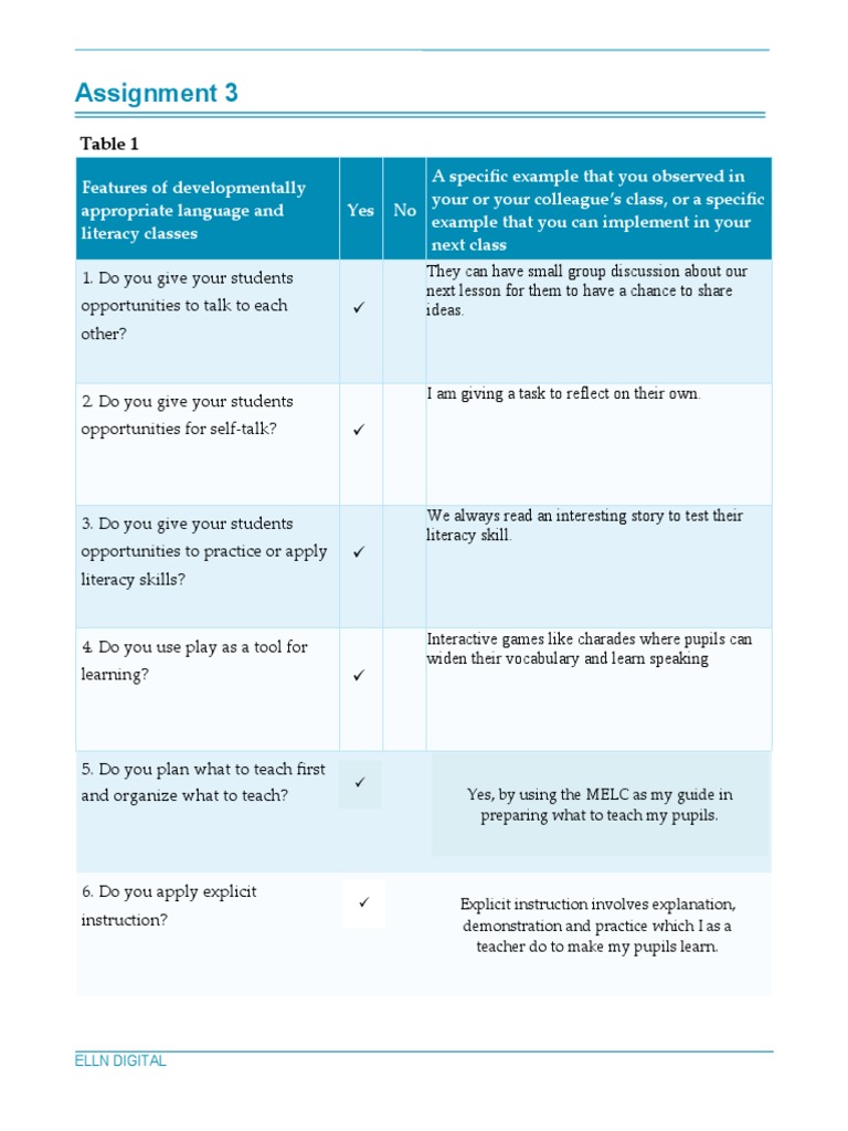 M1L3 Assignment3 Worksheet | PDF | Literacy | Learning