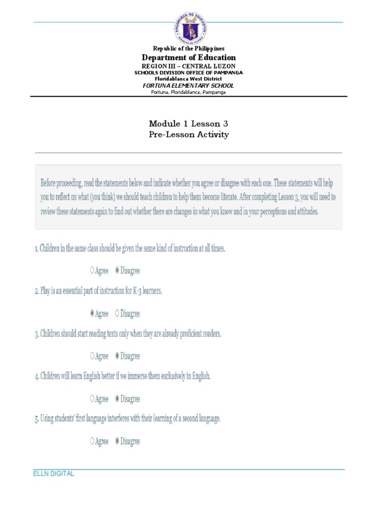 M1L3 Grade 3 | PDF | Reading Comprehension | Linguistics