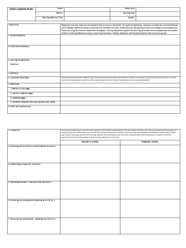 Daily Lesson Plan Template | Download Free PDF | Lesson Plan | Learning