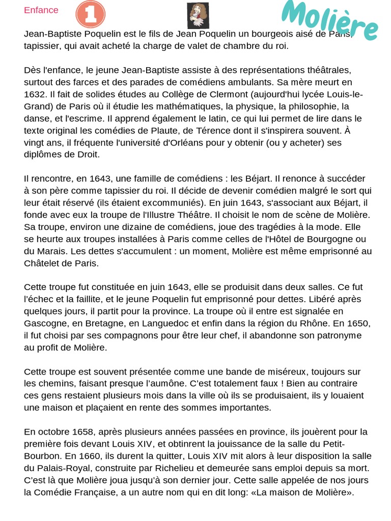 Le Théâtre de MOLIÈRE | PDF | Molière | Arts du spectacle