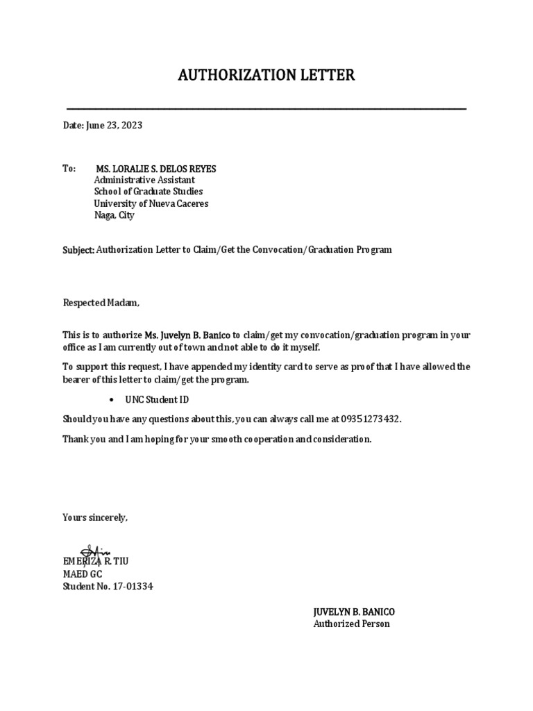 Authorization Letter To Claim | PDF