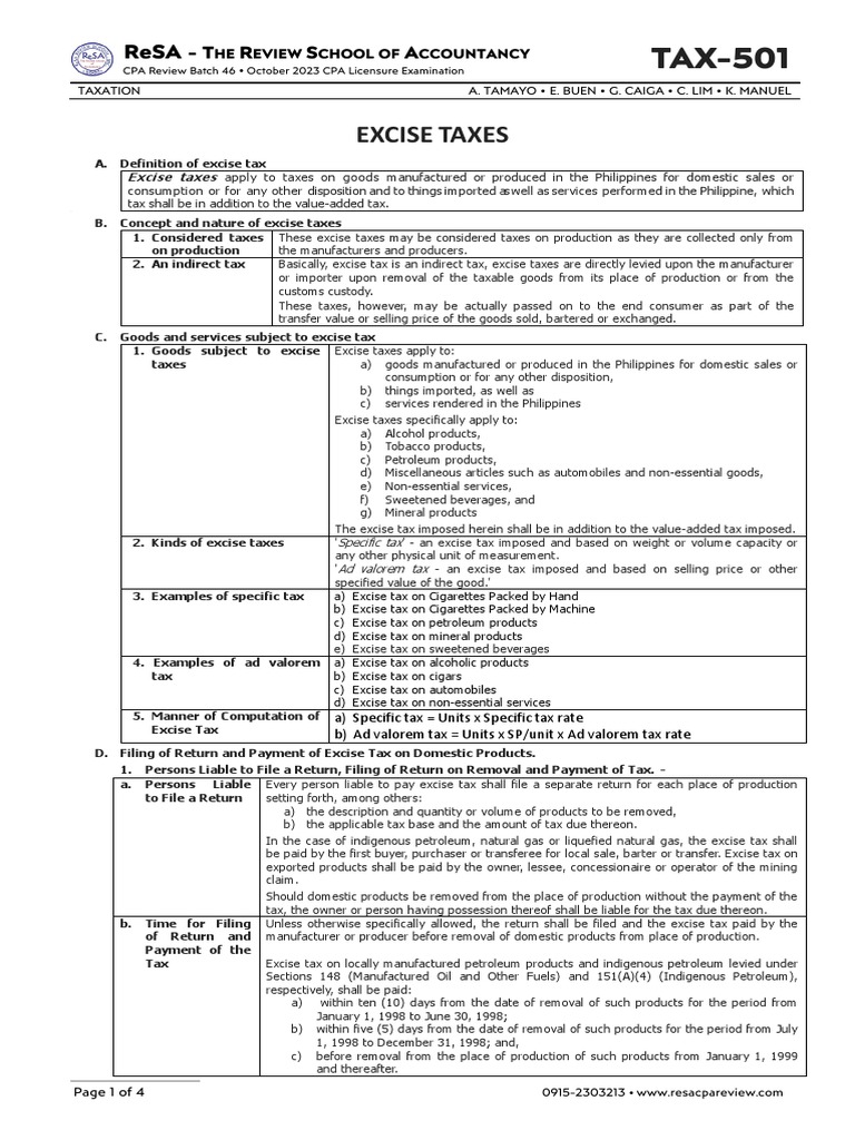 TAX-501 (Excise Taxes) | PDF | Taxes | Value Added Tax