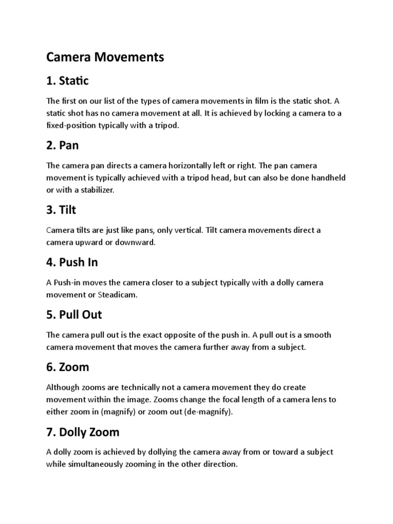 Camera Movements | PDF