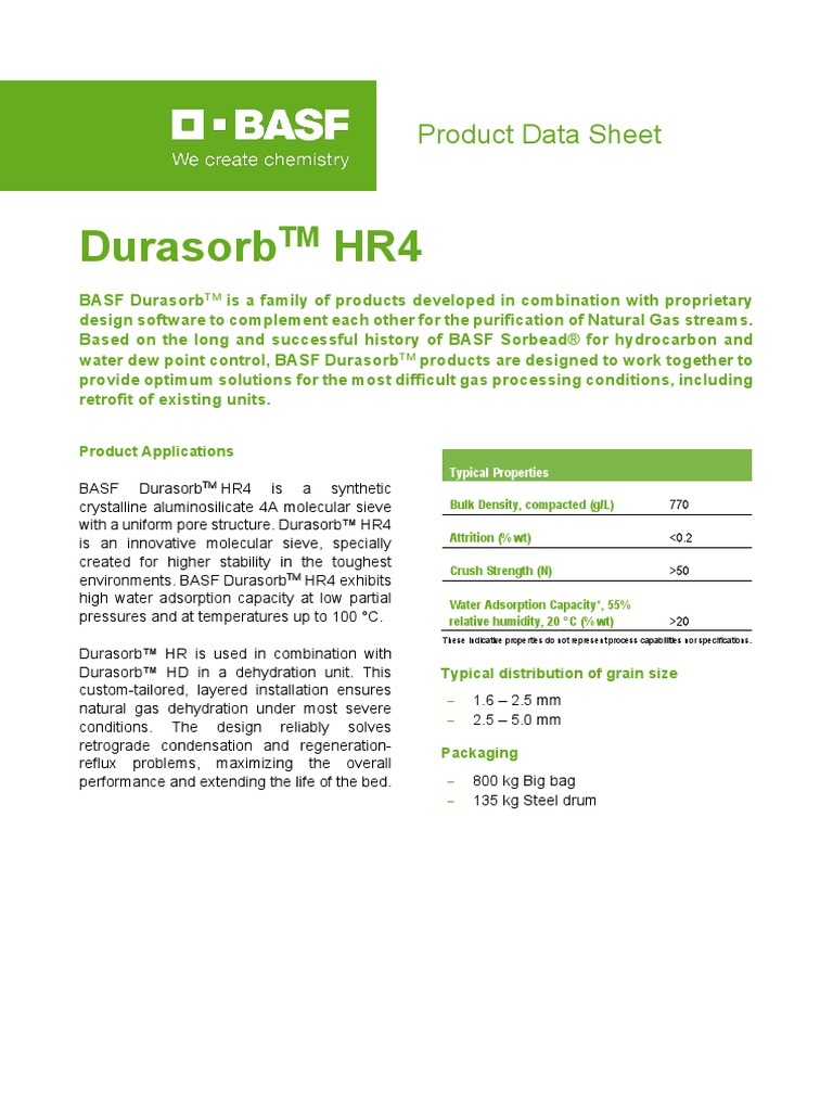 BASF Durasorb-HR4 Datasheet Rev.-2020-10 A4 | PDF | Adsorption | Physical Sciences