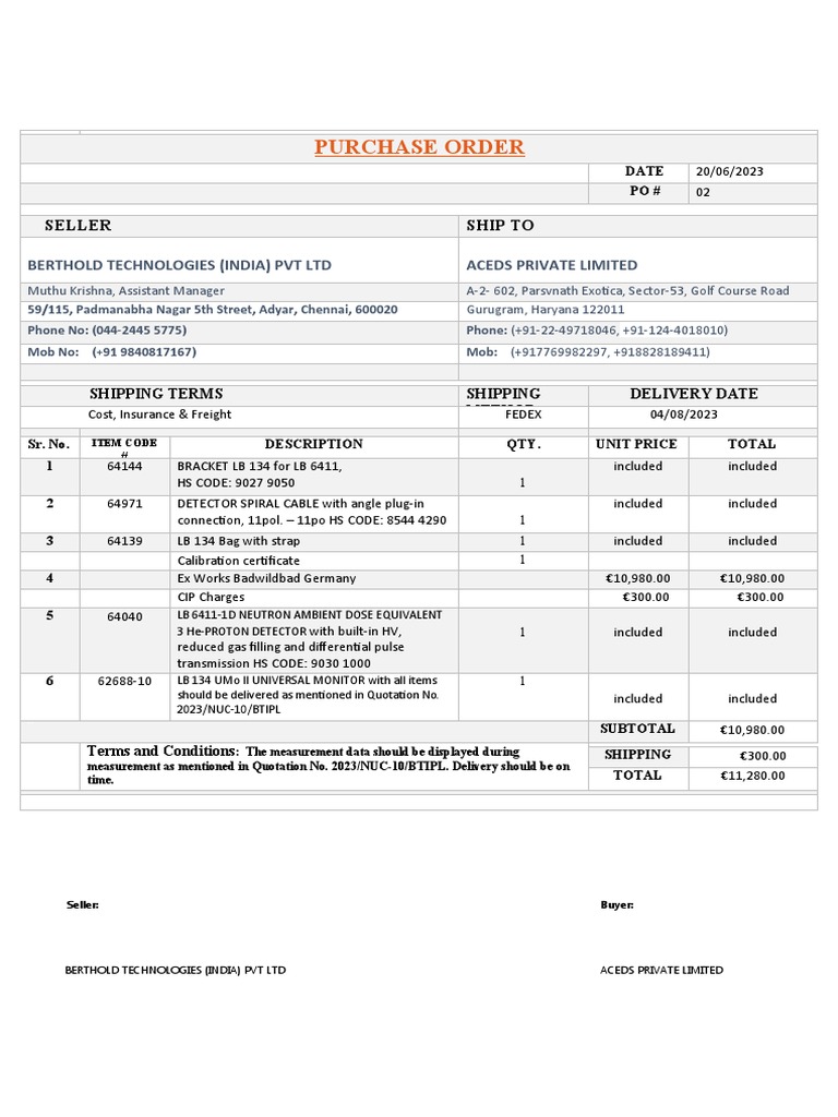 Purchase Order Berthold | PDF | Business