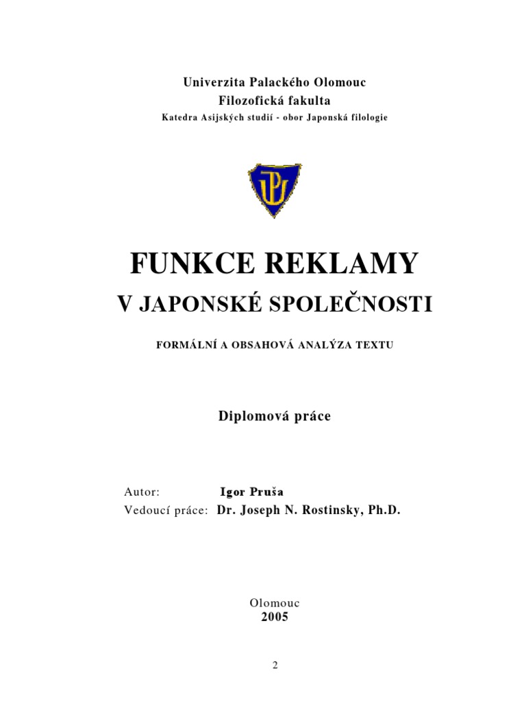 Prusa Igor - Funkce Reklamy V Japonske Spolecnosti (Diplomka) | PDF