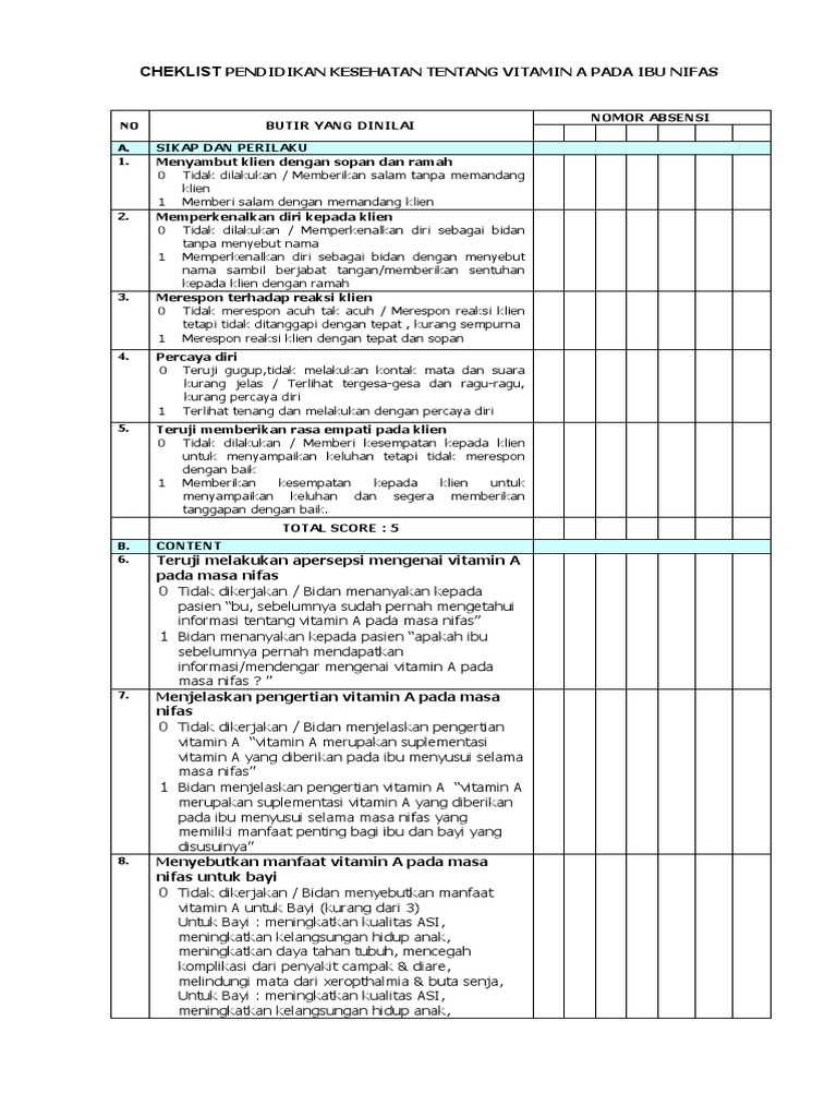 Checklist Vit A | PDF
