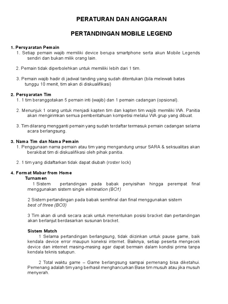 Peraturan Pertandingan Mobile Legend | PDF