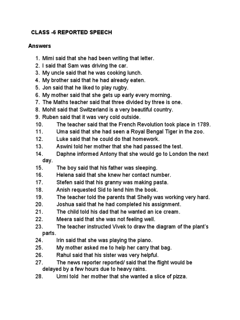 Class-6 Reported Speech Answers | PDF