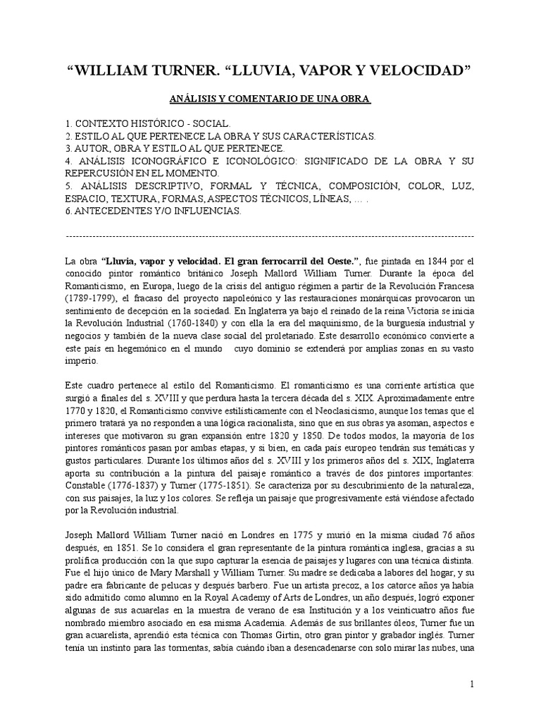 William Turner. Lluvia, Vapor y Velocidad. | PDF | JMW Turner | Pinturas