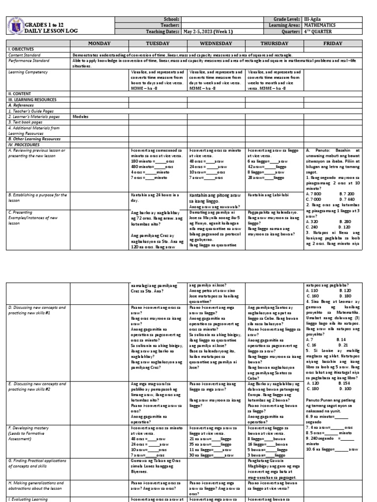 DLL Math 3 - Q4 - W1 | PDF