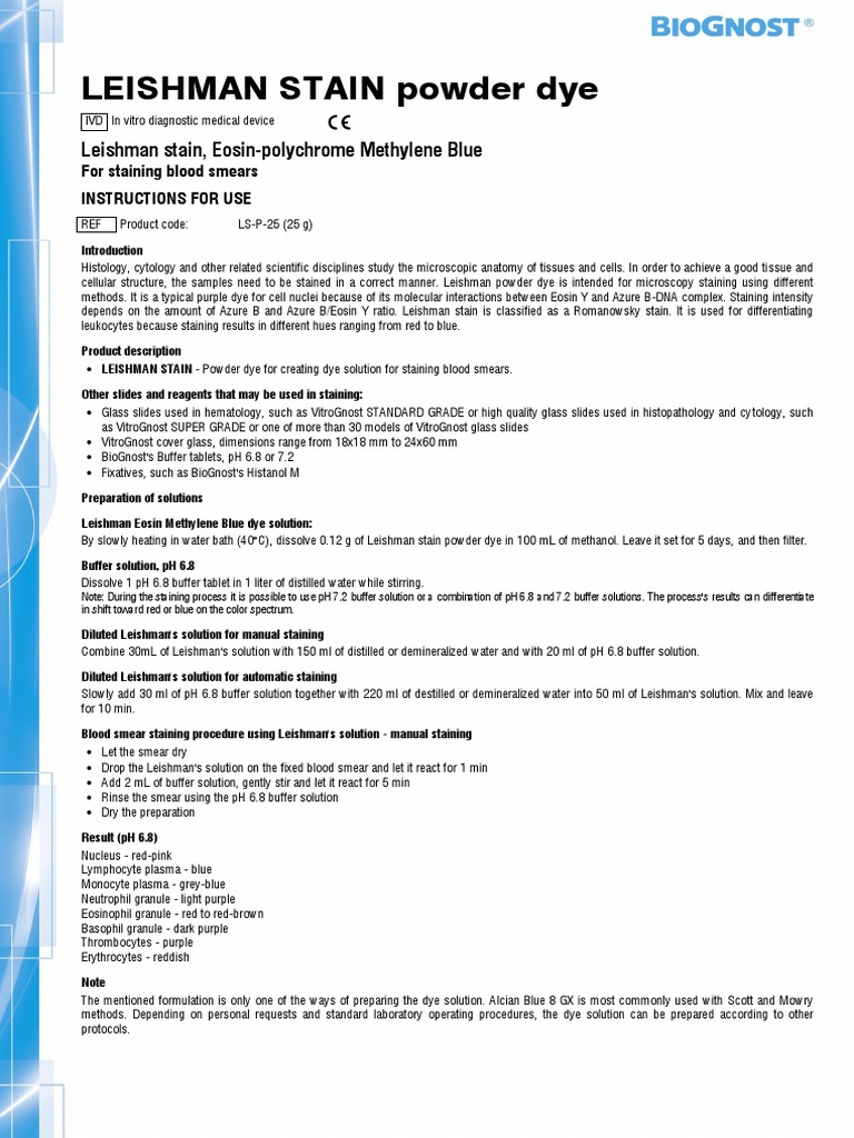 Leishman Stain Powder Dye | PDF | Staining | Immunohistochemistry