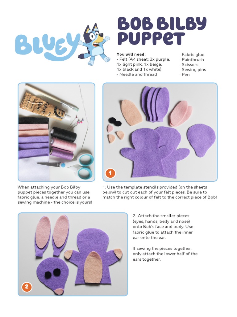 Bluey BobBilbyPuppet Large | PDF | Puppets | Sewing