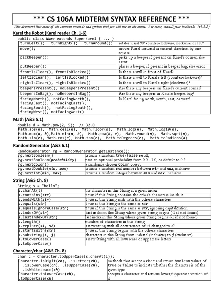 Syntax Reference Sheet | PDF | Computing | Computer Programming