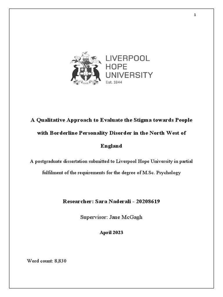 Dissertation Fourth Draft-Sara | PDF | Borderline Personality Disorder | Mental Disorder