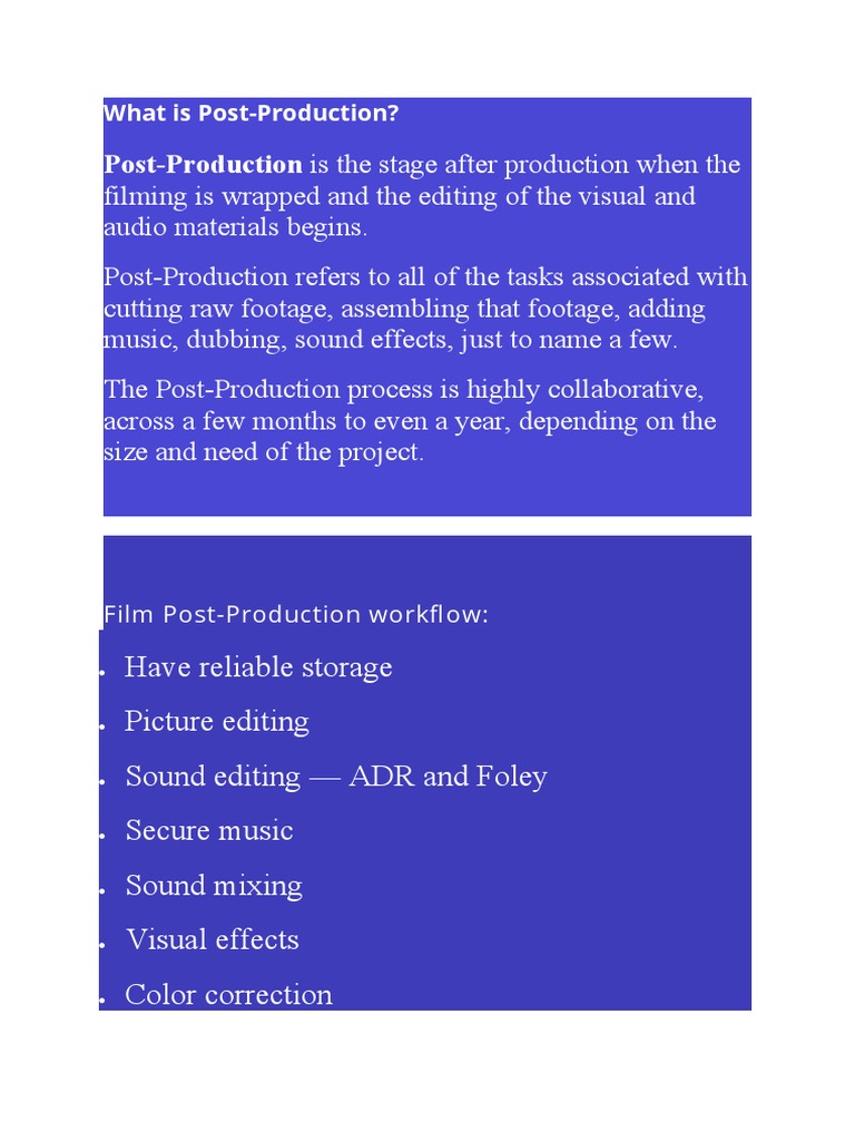 What Is Post Production | Download Free PDF | Filmmaking
