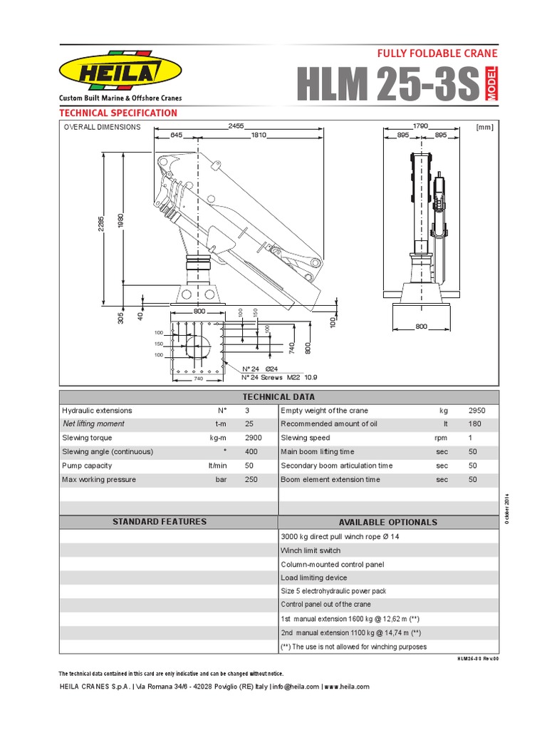 Technical Specification HLM 25-3S | Download Free PDF | Crane (Machine ...
