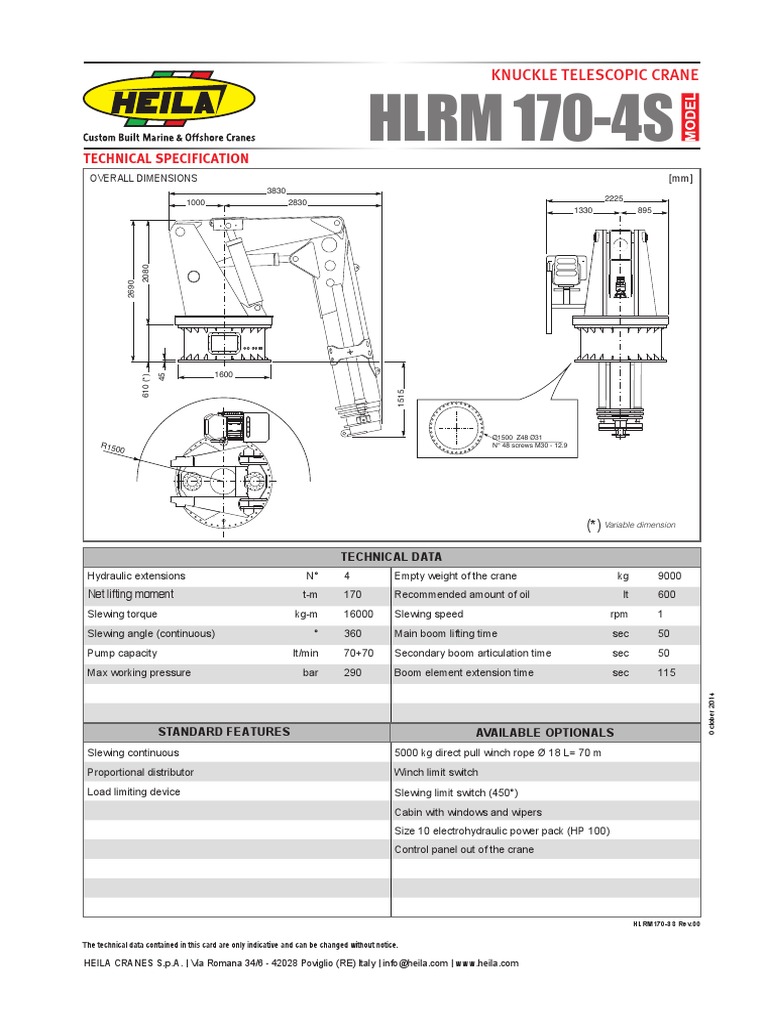 Overall Dimensions HLRM 170-4S | PDF | Crane (Machine) | Equipment
