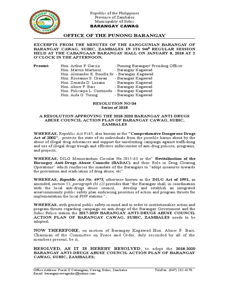 Res. 12 Badac ACTION PLAN | PDF | Substance Abuse | Justice