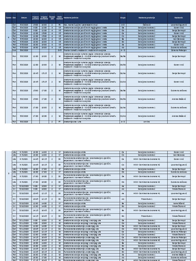 A3 - Raspored Nastave 2022-2023 Topografska | PDF