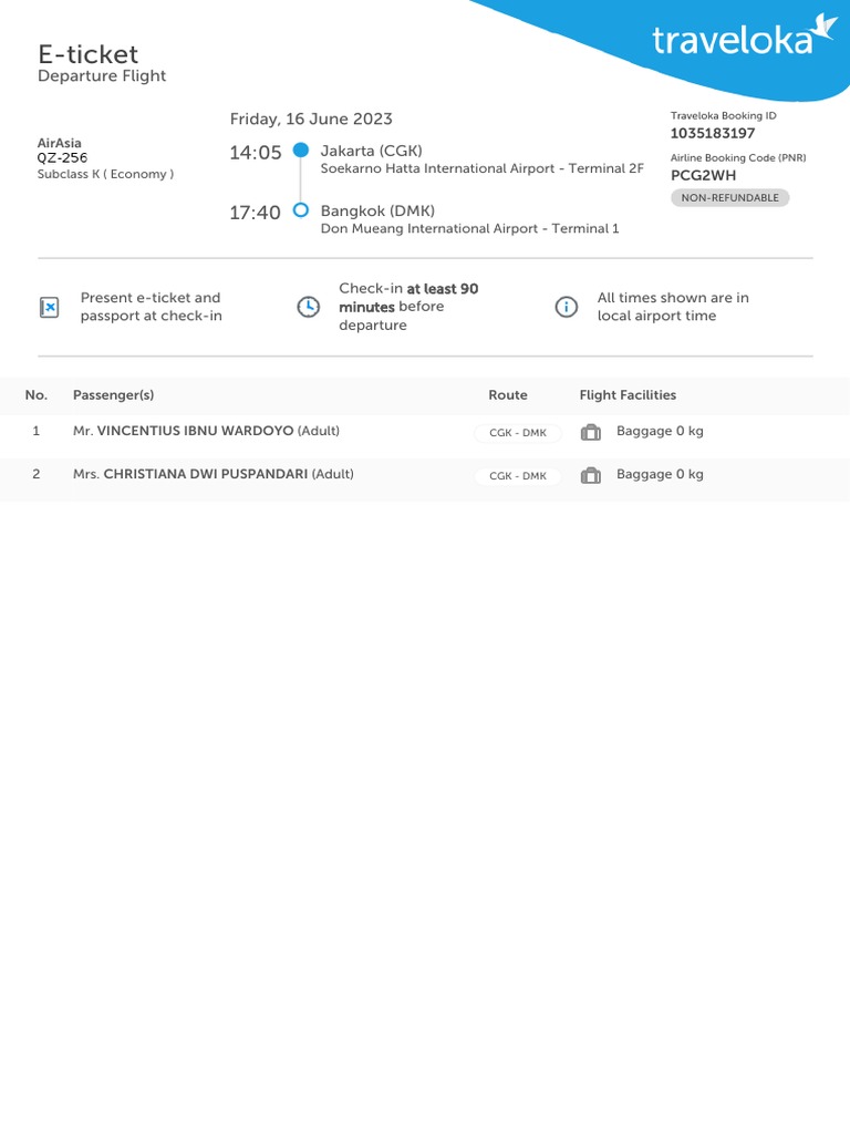 Valenta Audrey Christy Sibuea-CGK-PCG2WH-DMK-FLIGHT - ORIGINATING | PDF | Airport | Aviation