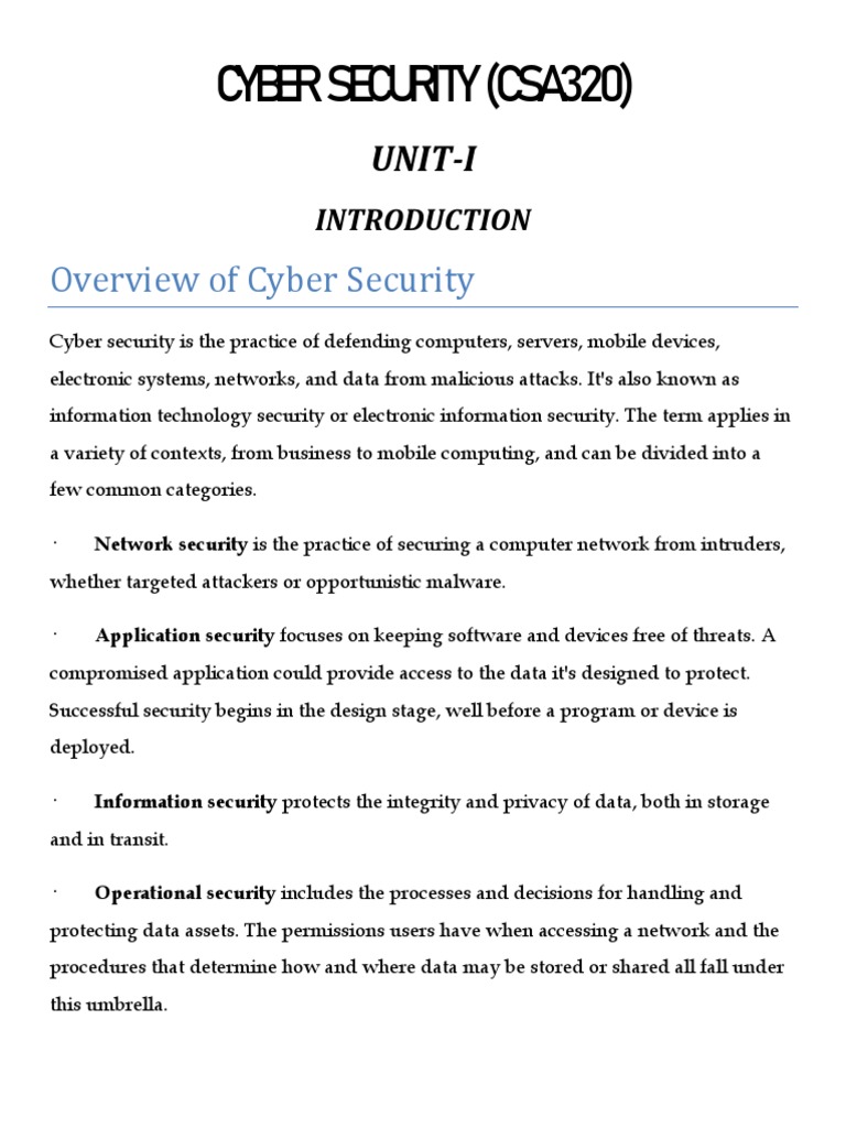Cyber Security UNIT-I & UNIT-II | PDF | Security | Computer Security