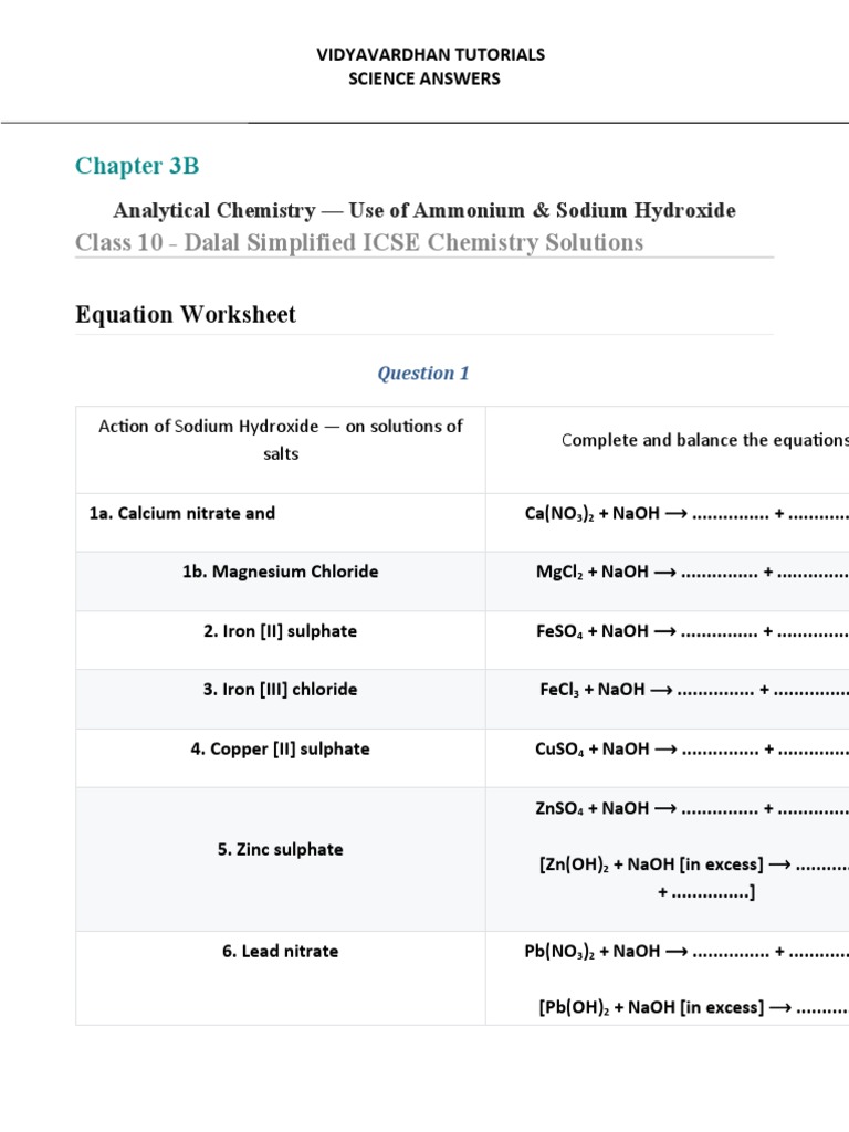 10th ICSE Chemistry Answers (Chapter 3B) | PDF | Hydroxide | Sodium Hydroxide