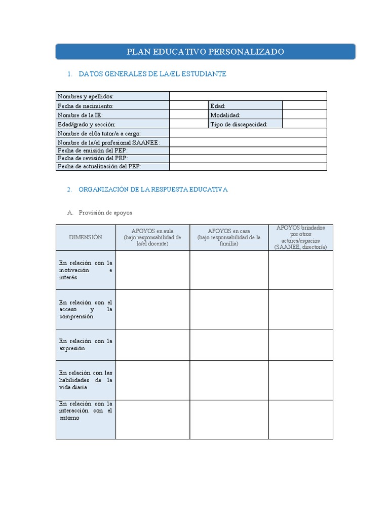 Esquema de Plan Educativo Personalizado | PDF