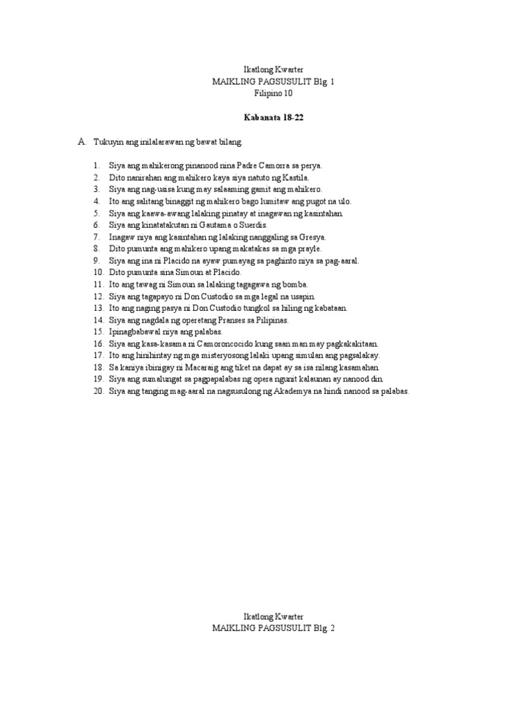 3rd QTR Fil 10 Quiz | PDF