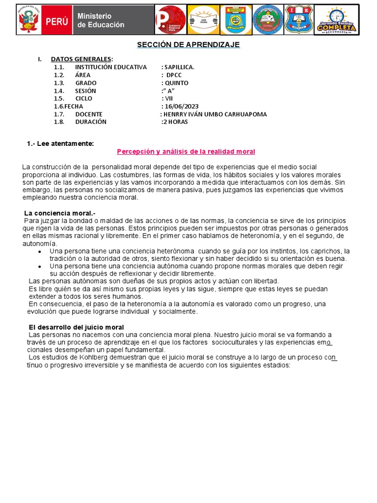 DPCC 4° Sec 4 II Bimestre | PDF | Moralidad | Realidad