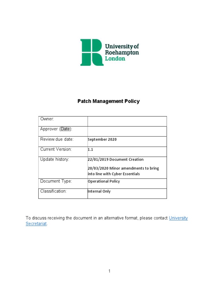Patch Management Policy | PDF | Vulnerability (Computing) | Application ...