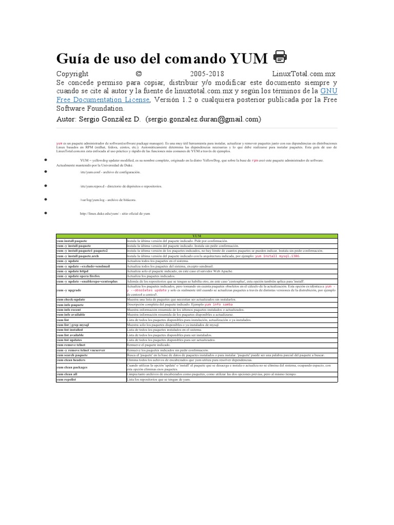 Guía de Uso Del Comando YUM | PDF | Distribución de Linux | Tecnología de sistema operativo