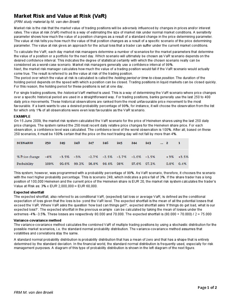 Understanding Market Risk and VaR | PDF | Value At Risk | Volatility ...