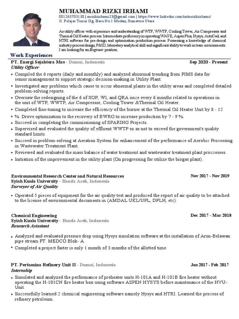 Utility Officer Resume and Experience | PDF | Sewage Treatment | Simulation