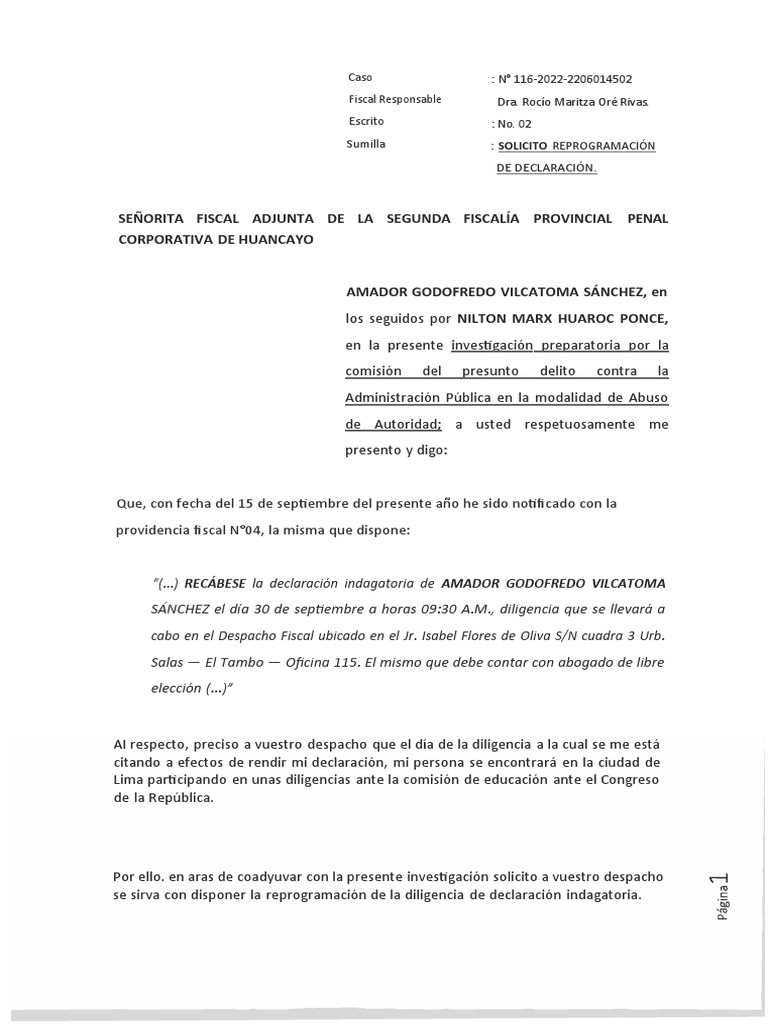 Modelo de Escrito Solicitando Reprogramacion | PDF | Derecho