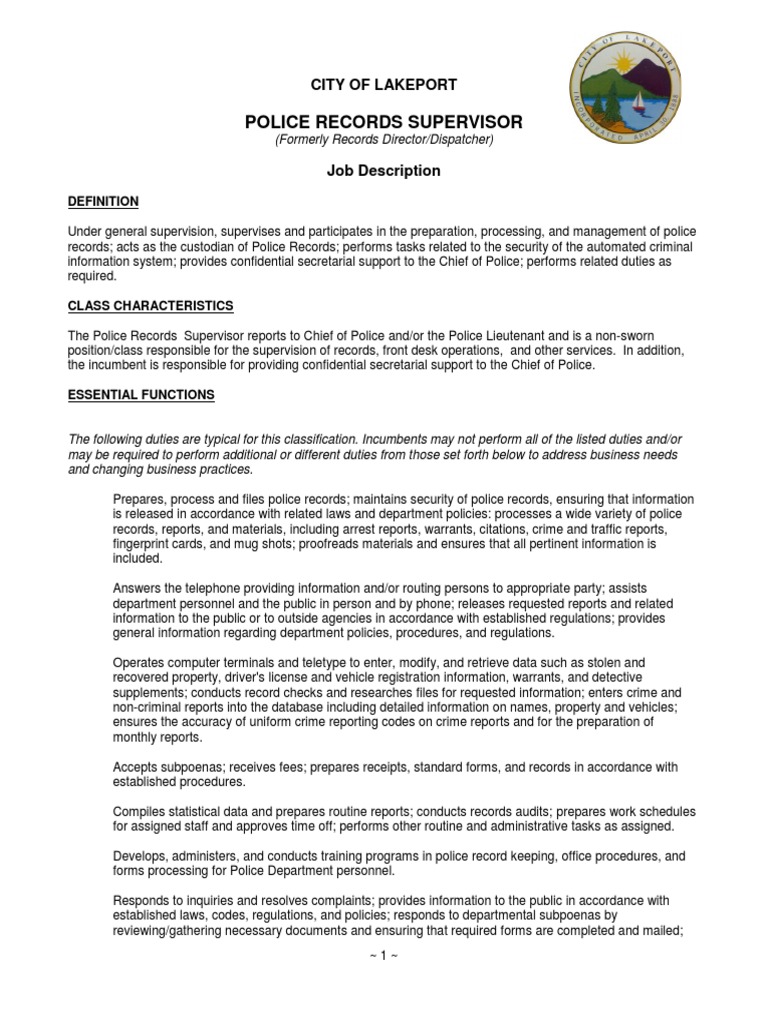 Police Records Supervisor Role | PDF | Police | Crimes