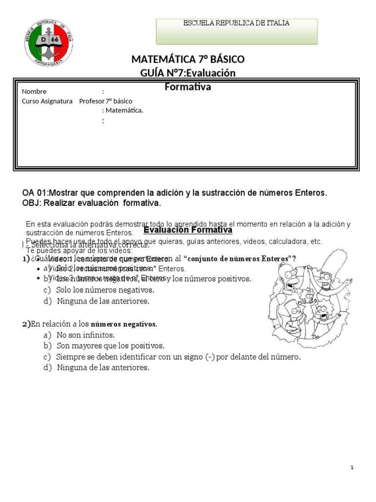 MATEMÁTICA-GUÍA-N°7 Numeros Enteros | PDF | Entero | Sustracción
