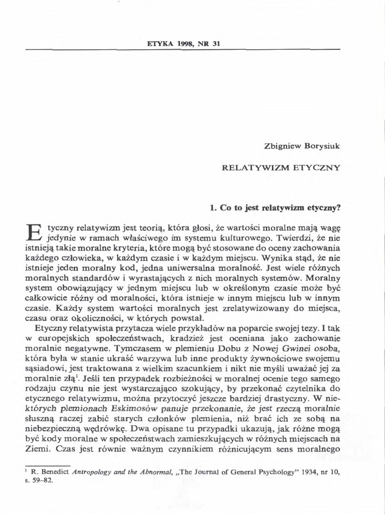 Etyka Relatywizm Etyczny Z.Borusiuk | PDF
