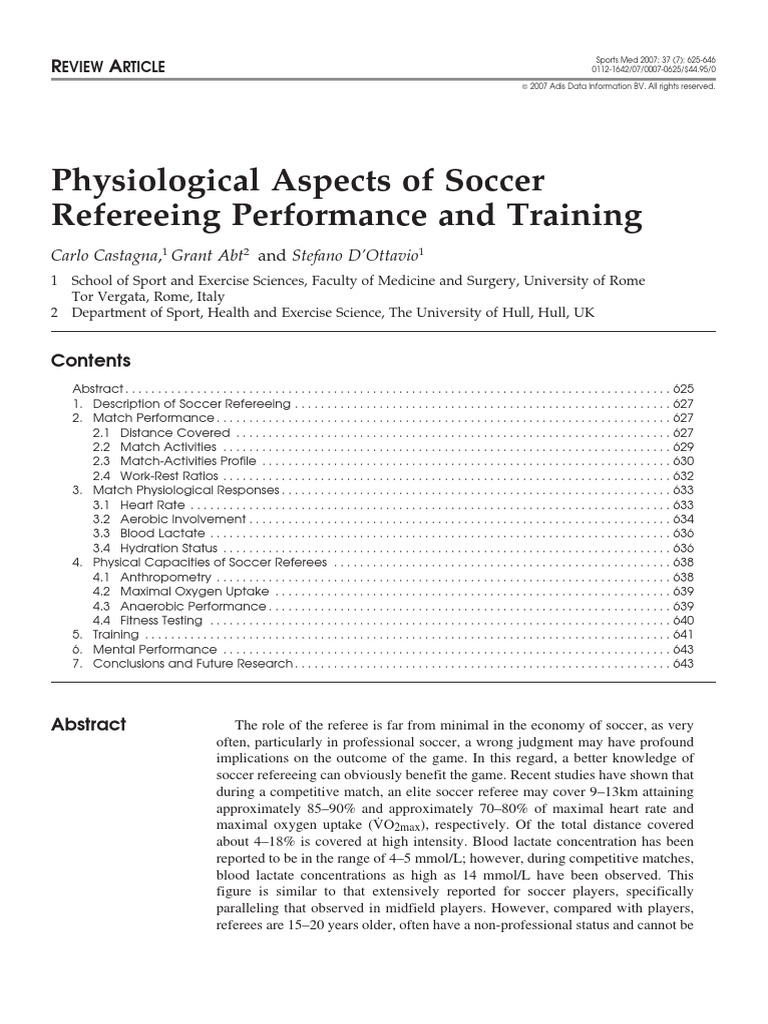 Physiological Aspects of Soccer Refereeing Performance and Training ...