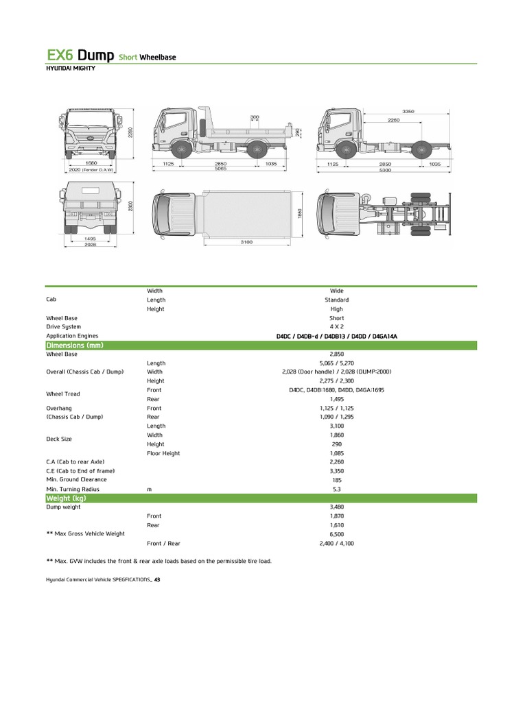Hyundai Mighty EX6 Dump Specifications | PDF | Truck | Axle