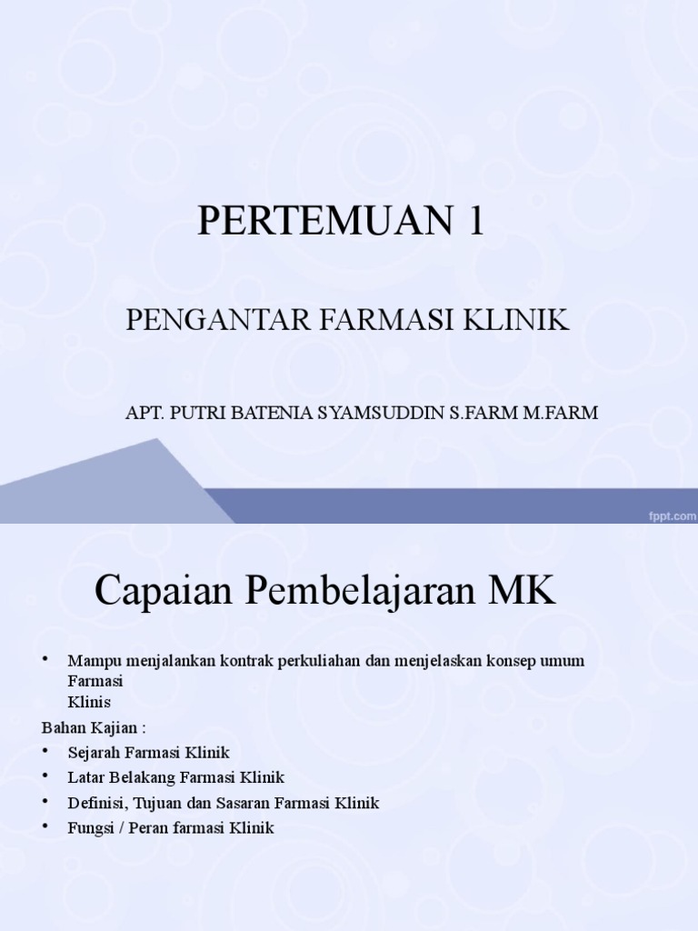 Pertemuan 1 Pengantar Farmasi Klinik | PDF | Pengembangan Diri | Kesehatan Holistik