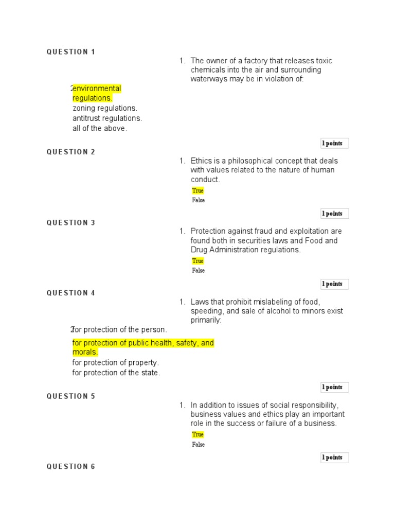 Chapter 3 - Quiz - Business Law | PDF | Regulation | Market (Economics)