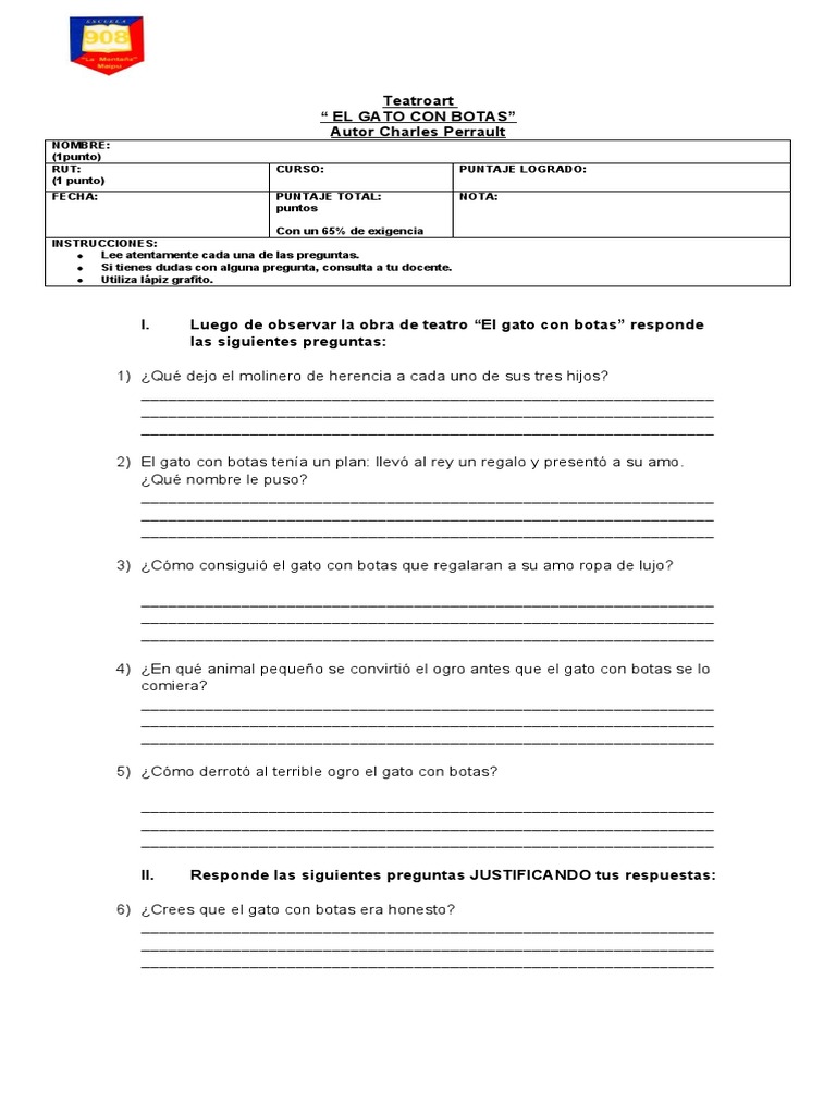 Preguntas sobre "El Gato con Botas" | PDF | Cuentos de hadas | Trabajos