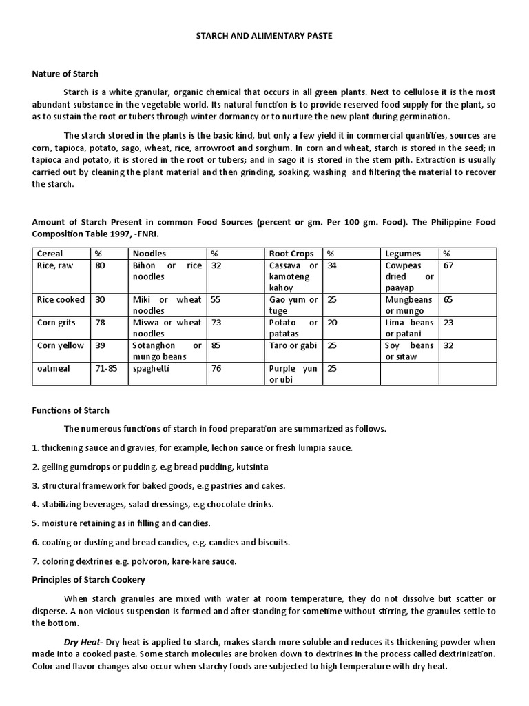 Lesson Xiii Starch and Alimentary Paste | PDF | Pasta | Starch