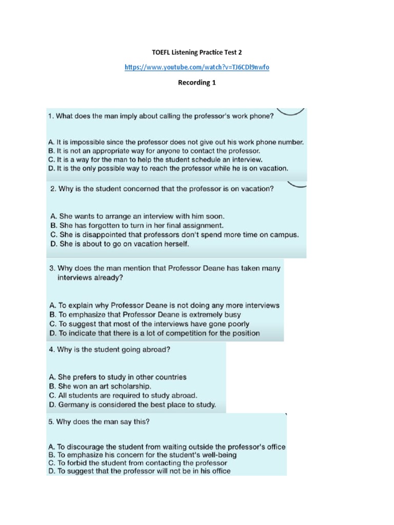 TOEFL Listening Test 2 | PDF