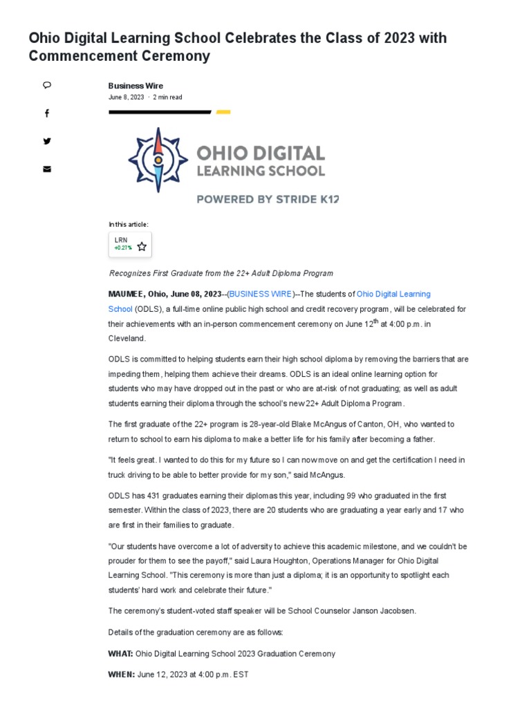 Ohio Digital School Graduation 2023 | PDF | Teaching | Education Theory