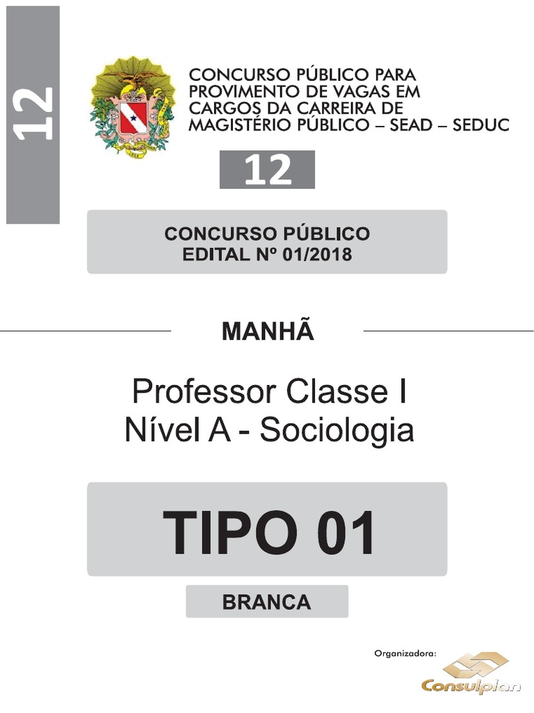 Prova Sociologia SEDUC 2018 | PDF